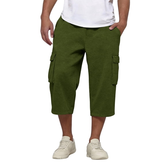 Dwelliawo Men's Capri Pants Cargo Long Shorts Cargo Capri Shorts Below ...