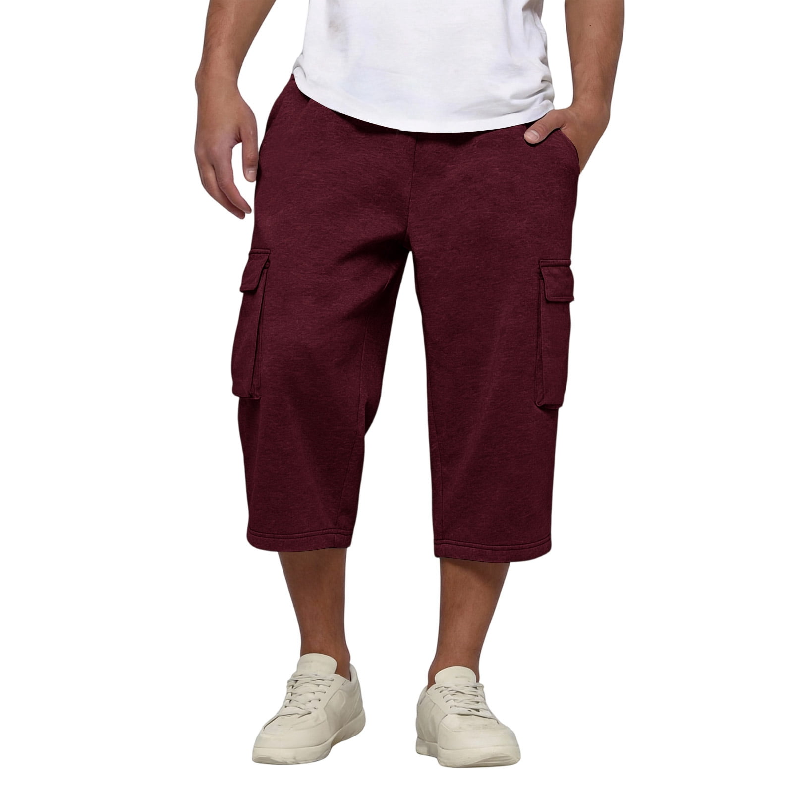 Dwelliawo Men's Capri Pants Cargo Long Shorts Summer Elastic Waist 3/4 ...