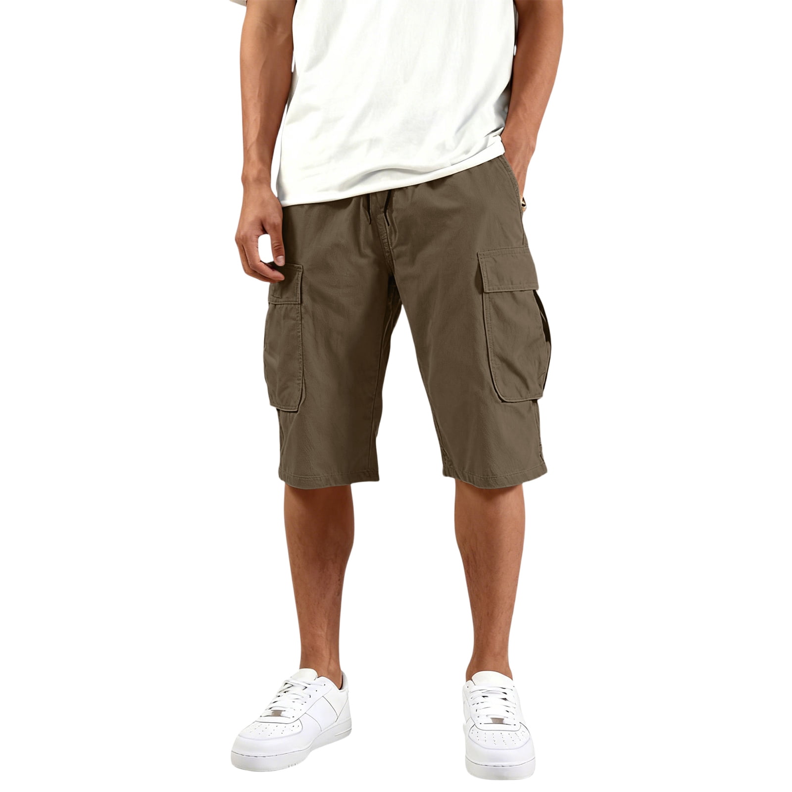 Dwelliawo Men's Cargo Shorts Cargo Capri 3/4 Pants Below Knee Long ...