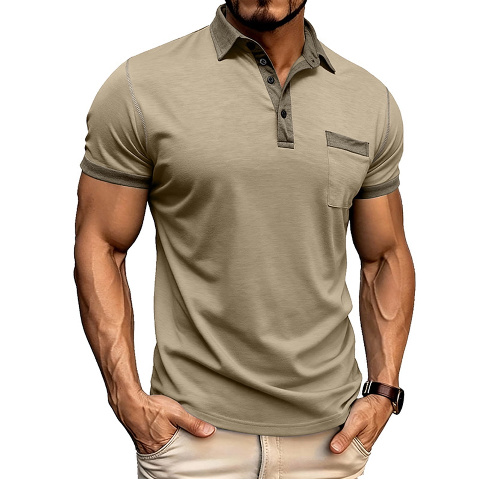 Dwelliawo Men's Casual Polo Shirts Basic Short Sleeve Classic Button ...