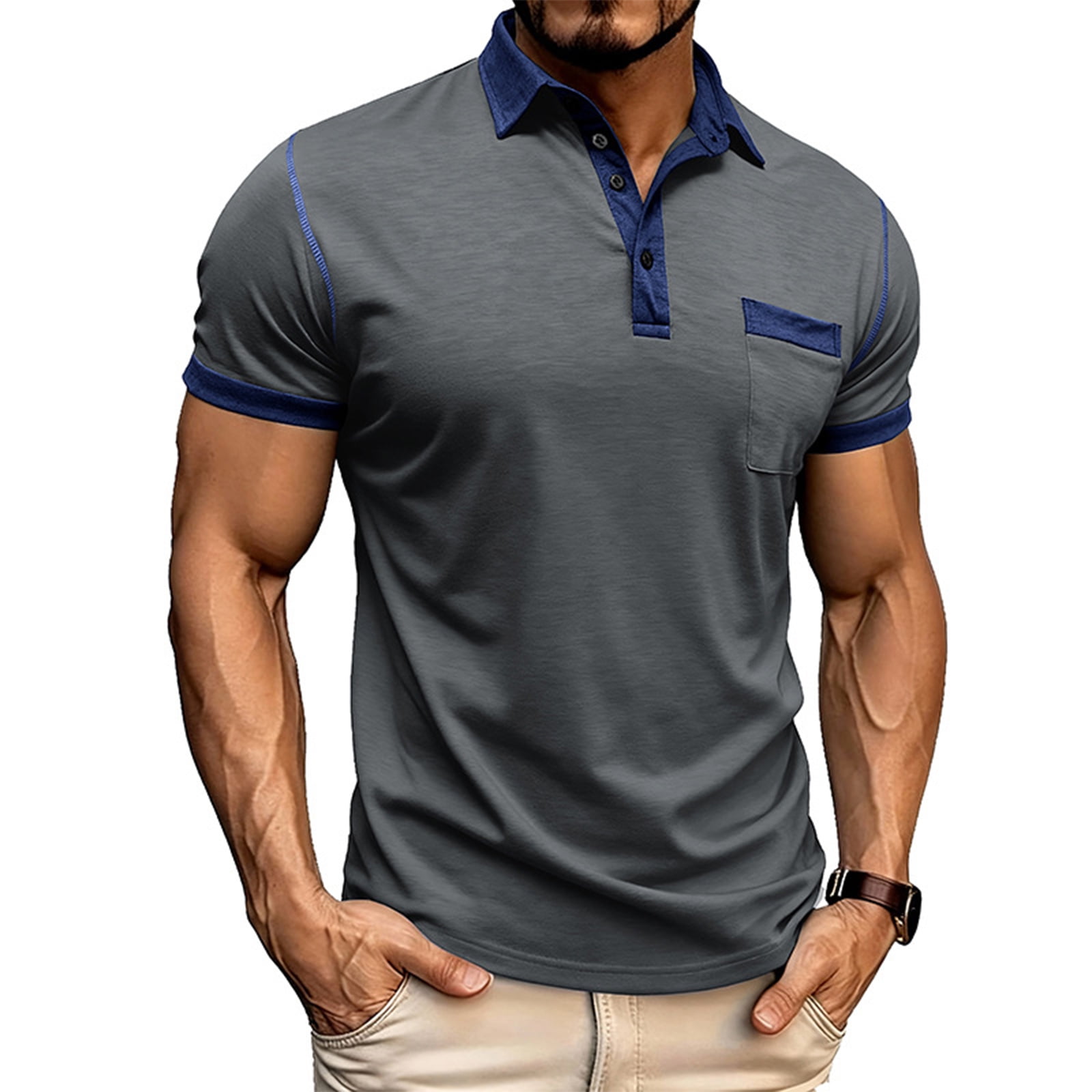 Dwelliawo Men's Casual Polo Shirts Classic Short Sleeve Basic Button ...