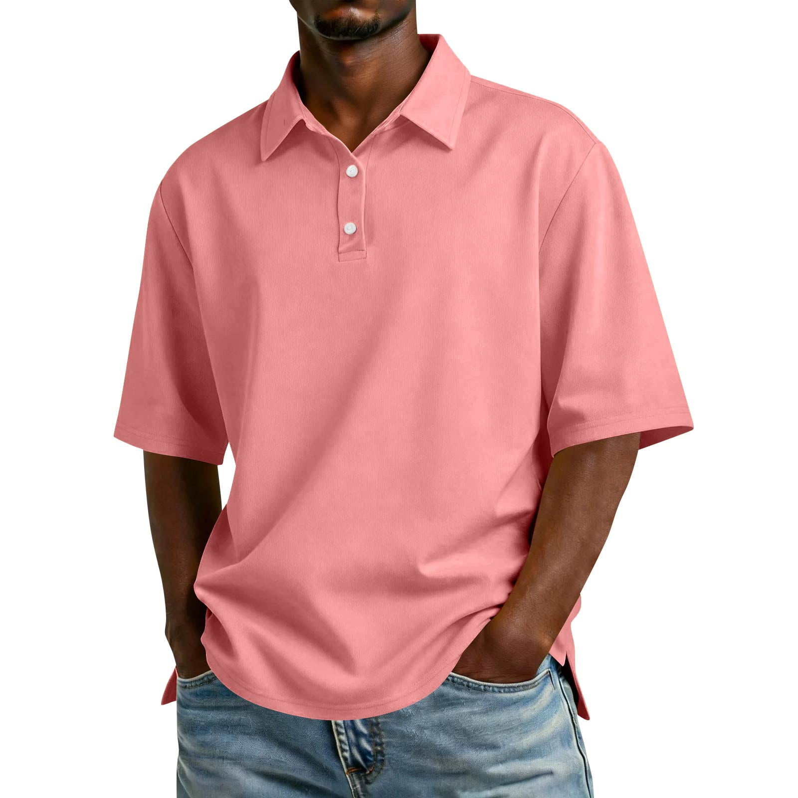 Dwelliawo Men's Casual Polo Shirts Loose Fit Collar Fashion Golf Tops ...