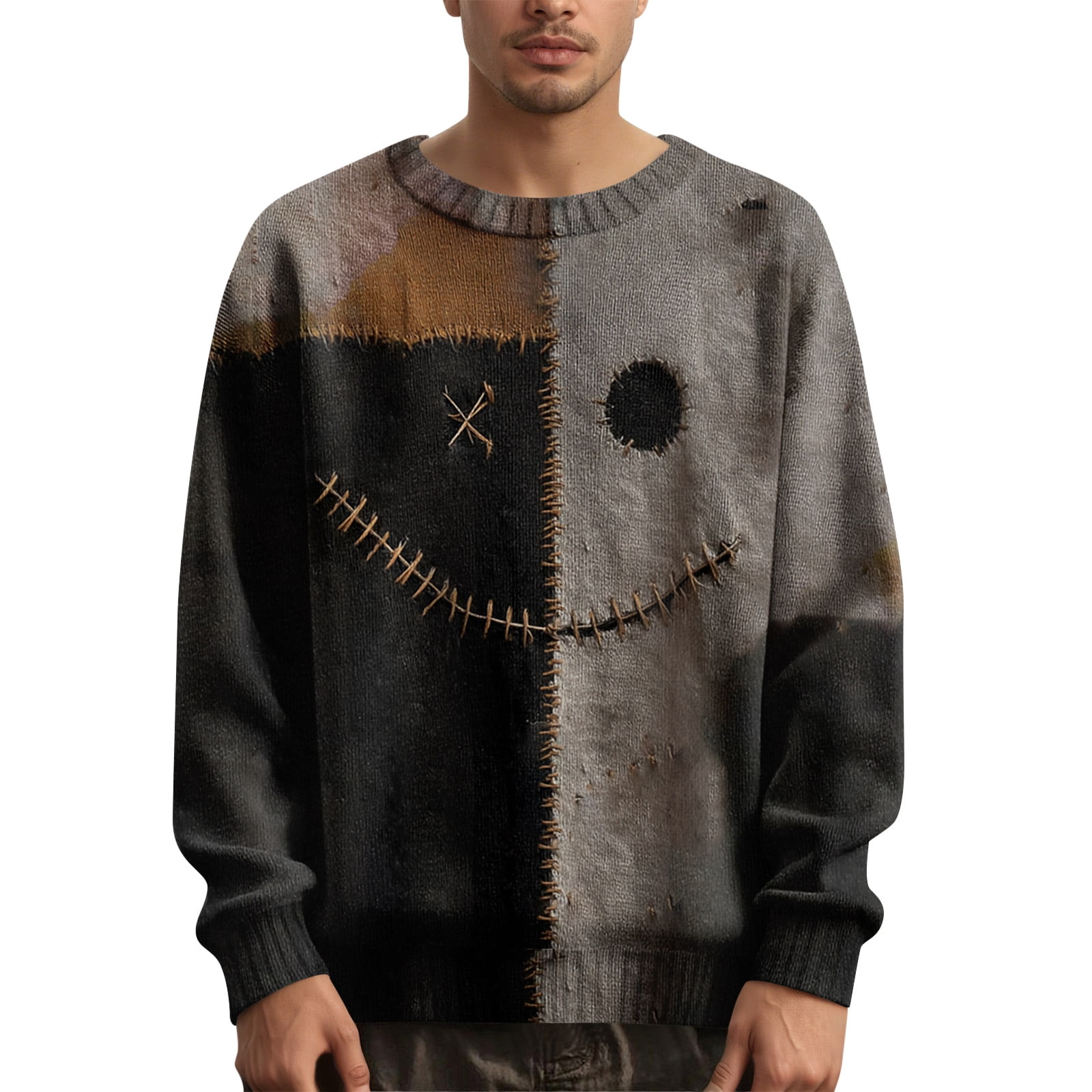 Dwelliawo Men's Halloween Sweaters for Men Pumpkin Spooky Face Sweater ...