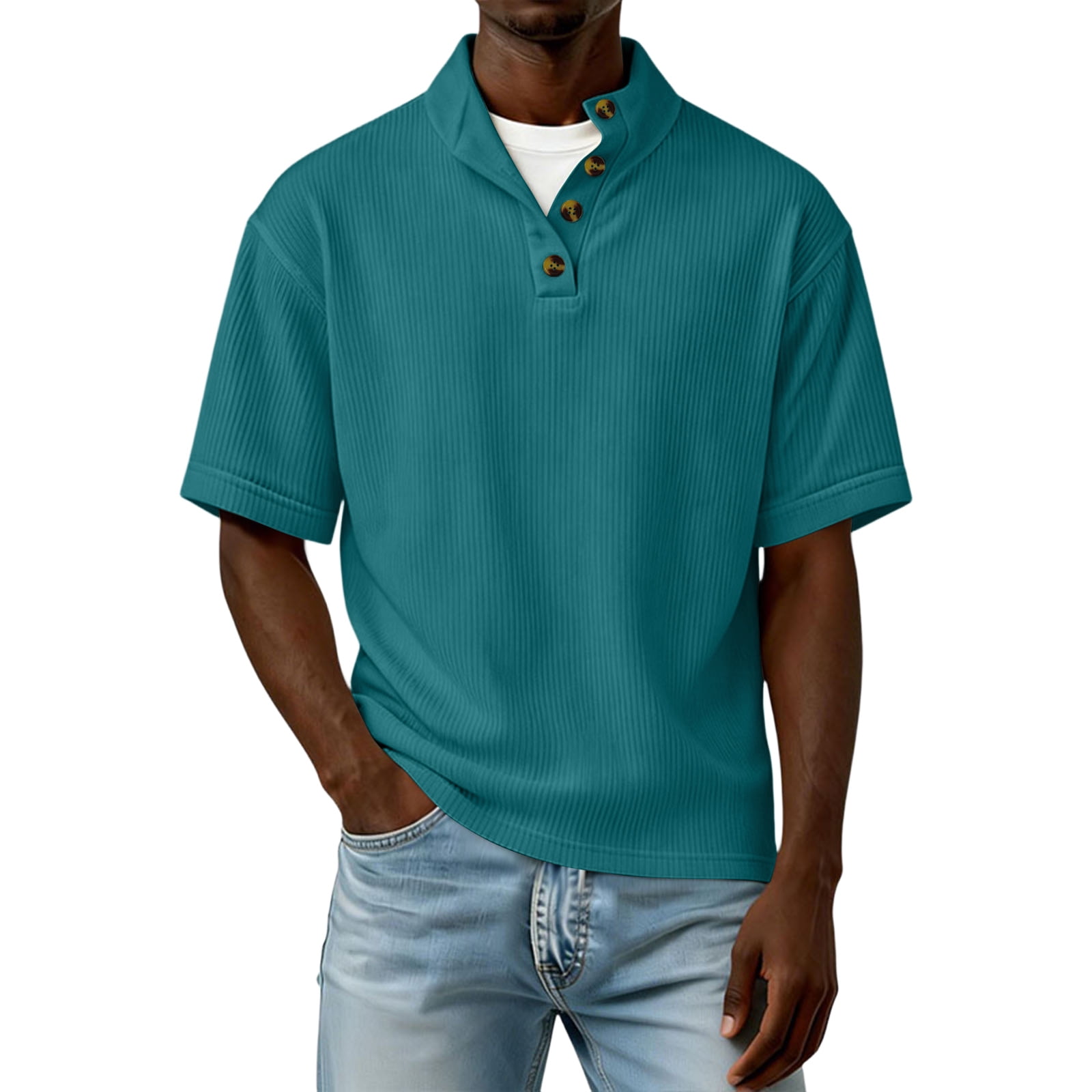 Dwelliawo Men's Henley Shirt Short Sleeve Basic Shirts Trendy Button ...