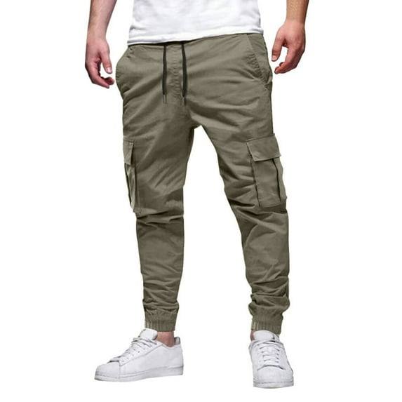 Dwelliawo Men's Joggers Cargo Pants Drawstring Cotton Chino Casual Pant ...