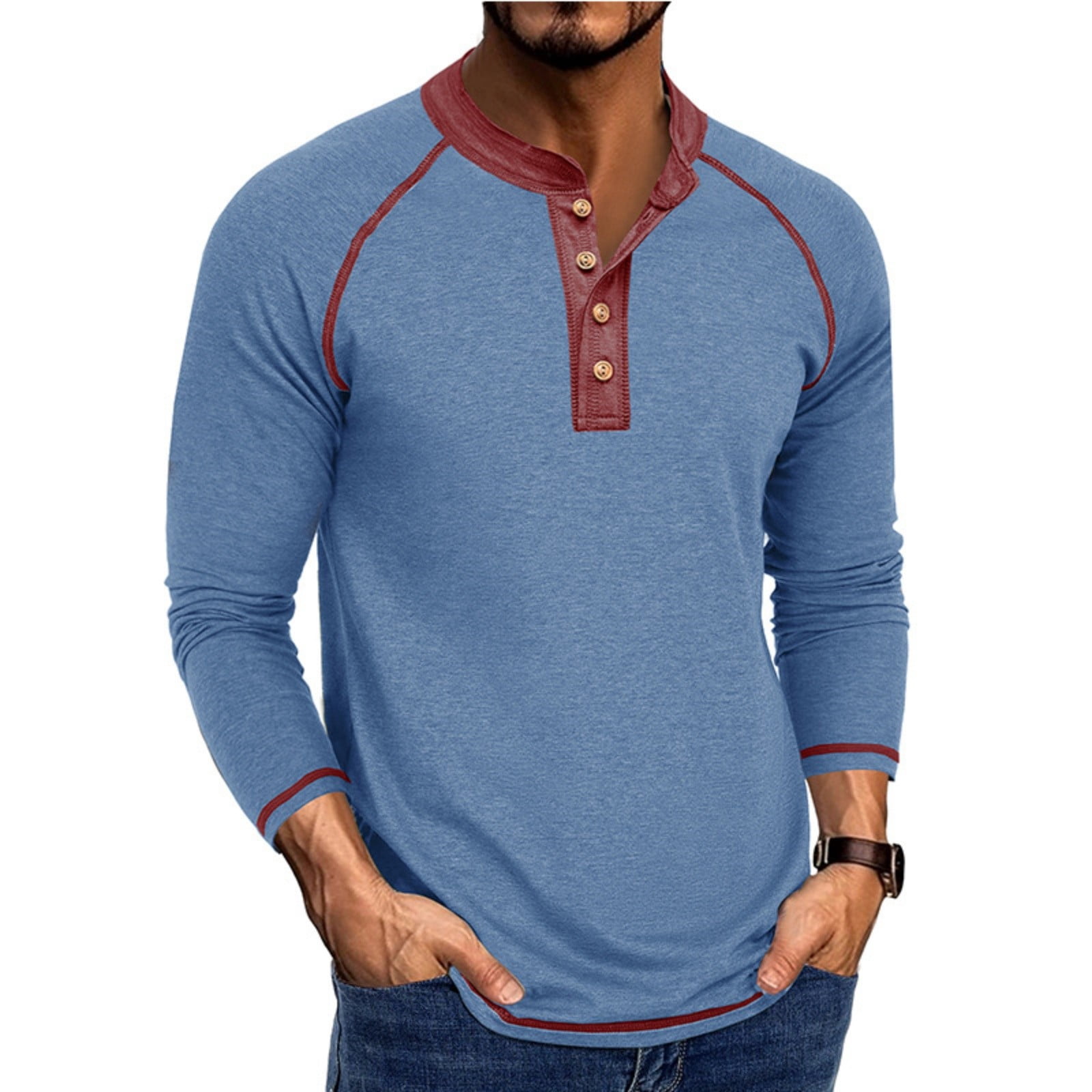 Dwelliawo Men's Long Sleeve Henley Shirts Casual Button Up Basic Tee T ...