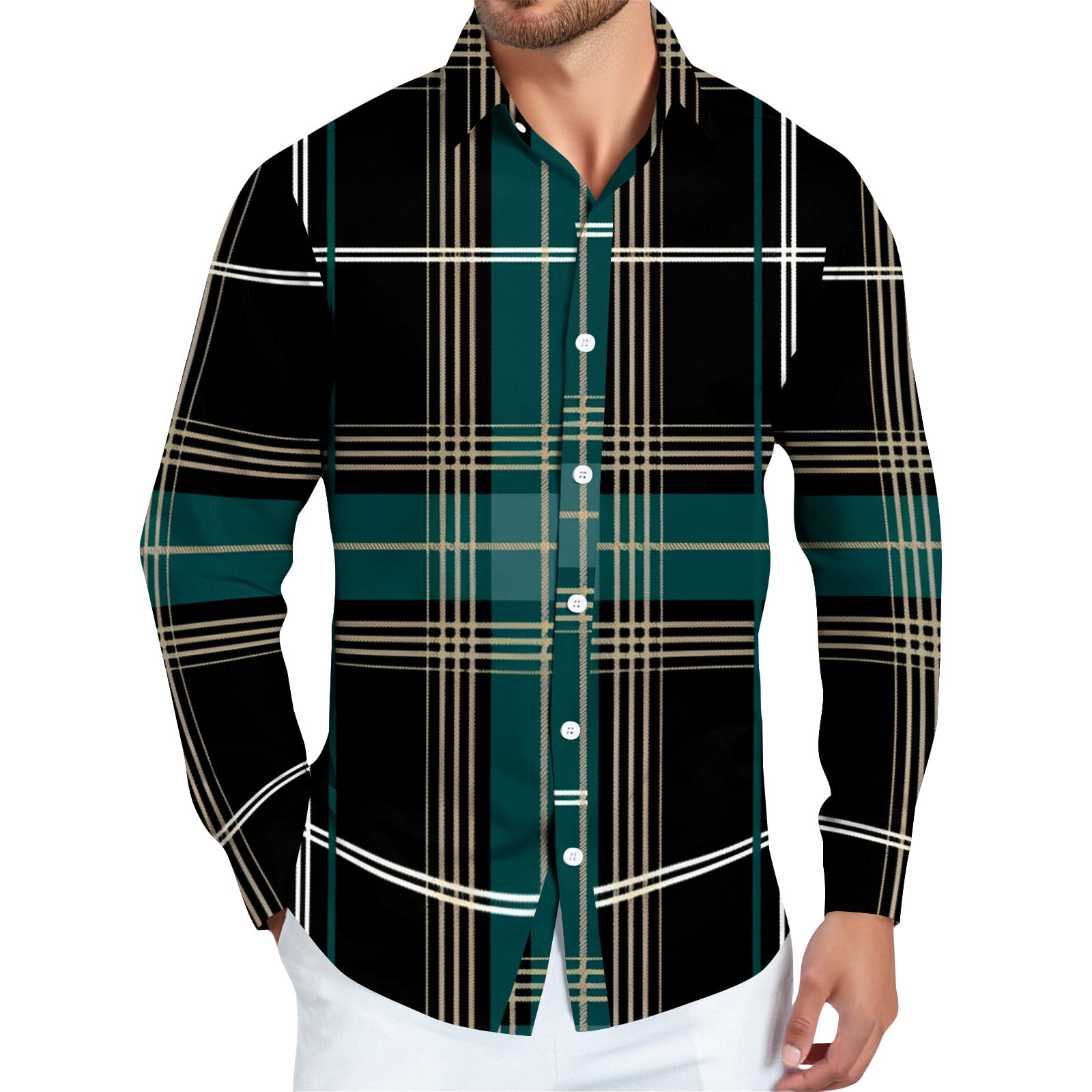 Dwelliawo Men's Plaid Button Down Shirt Plaid Button Down Shirt Long ...