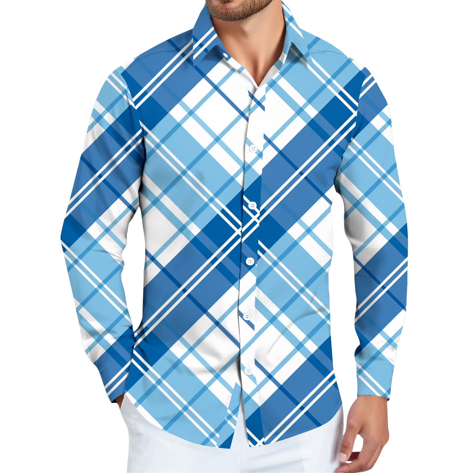 Dwelliawo Men's Plaid Button Down Shirt Plaid Button Down Shirts Casual ...