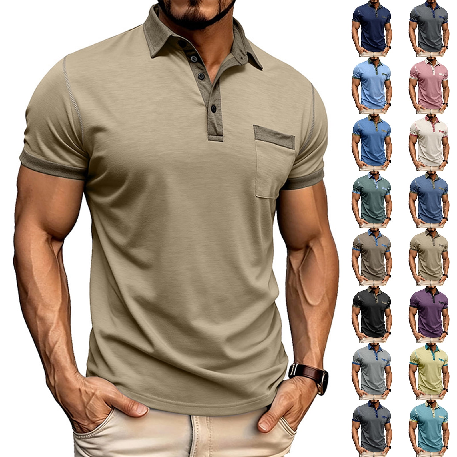 Dwelliawo Men's Polo Shirts Basic Short Sleeve Classic Button Shirts ...