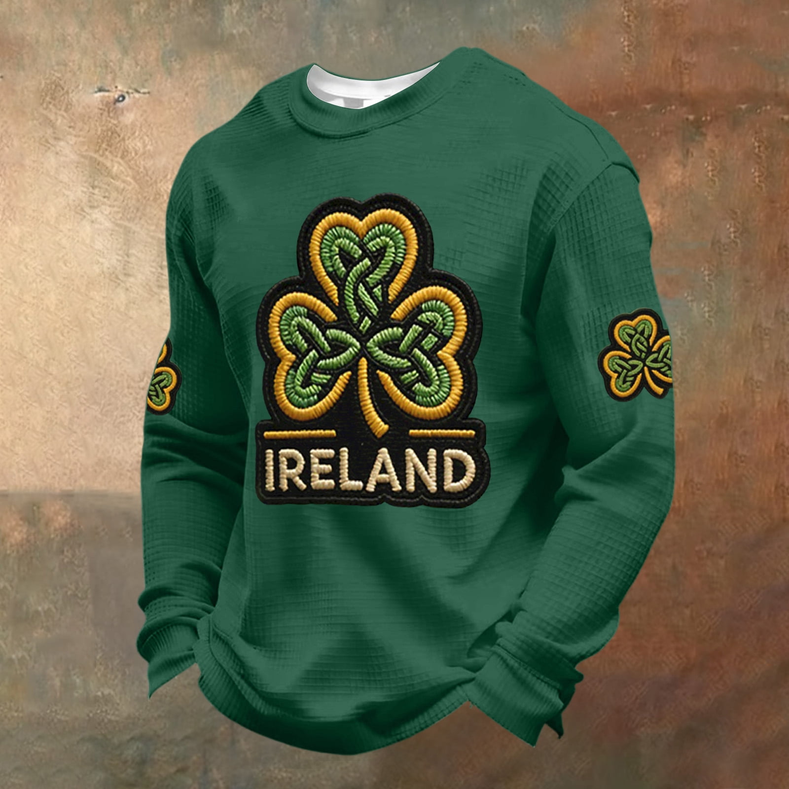 Dwelliawo Men's St Patrick's Day Shirt Print Long Sleeve Waffle Knit ...