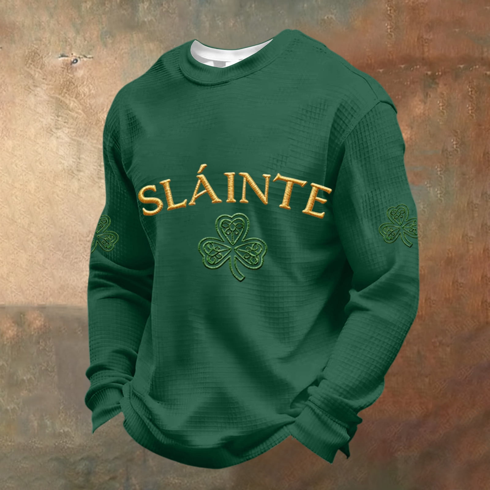 Dwelliawo Men's St Patrick's Day Shirt Print Long Sleeve Waffle Knit T ...