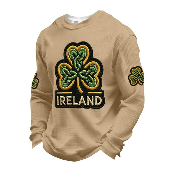Dwelliawo Men's St Patrick's Day Shirt Print Waffle Knit Long Sleeve ...