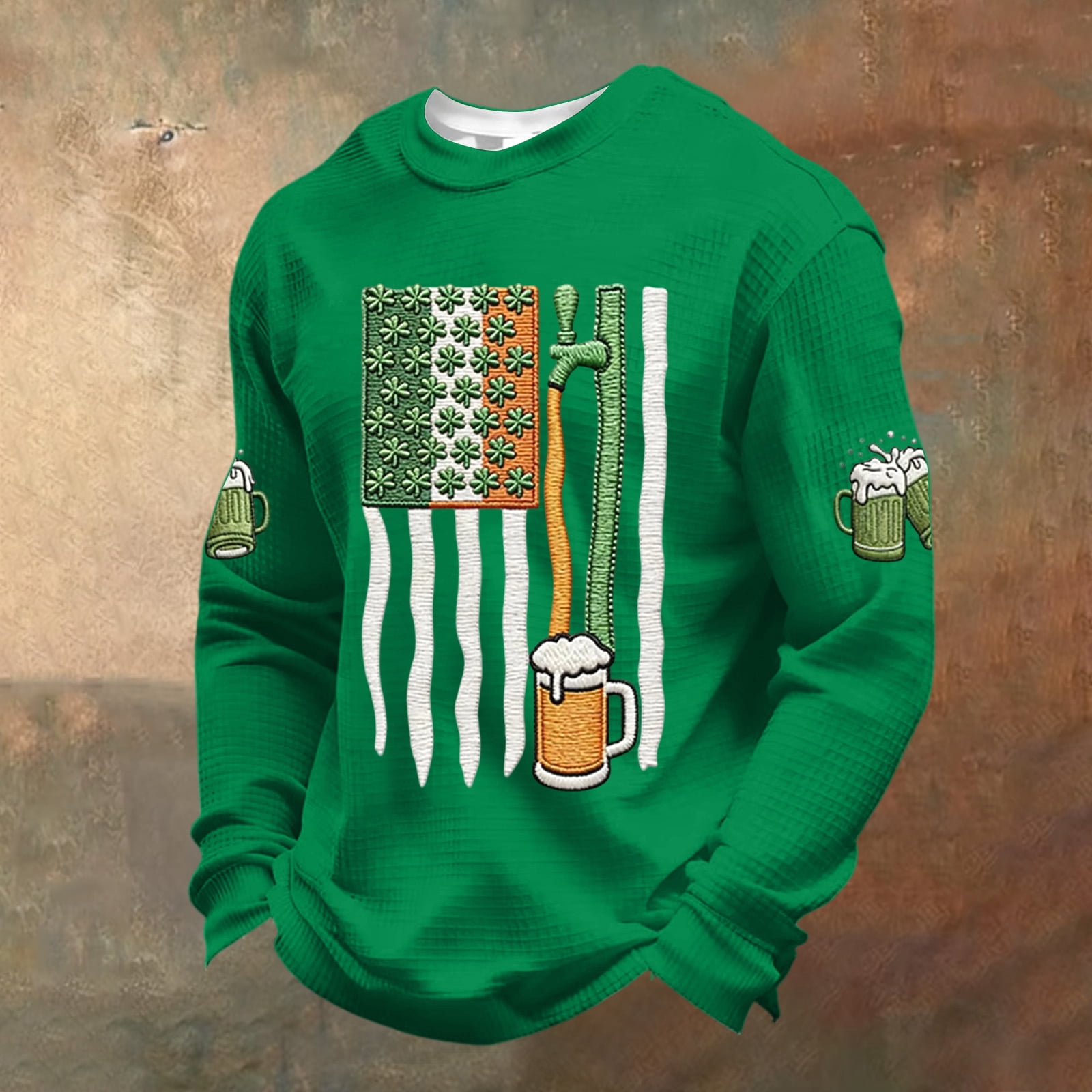 Dwelliawo Men's St Patrick's Day Shirt Print Waffle Knit Long Sleeve ...