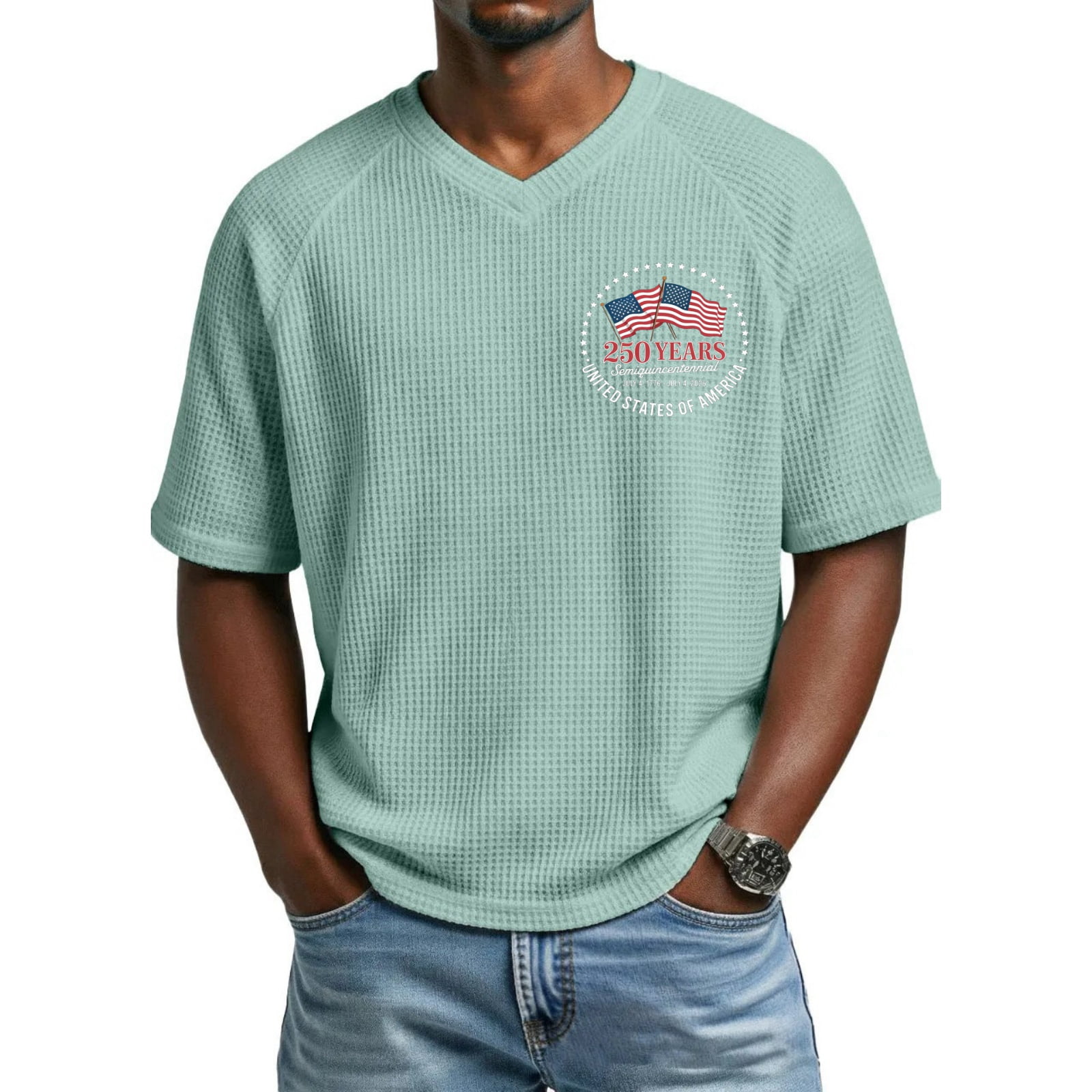 Dwelliawo Men's Tshirts Short Sleeve Waffle Pullover Sweatshirts Usa ...