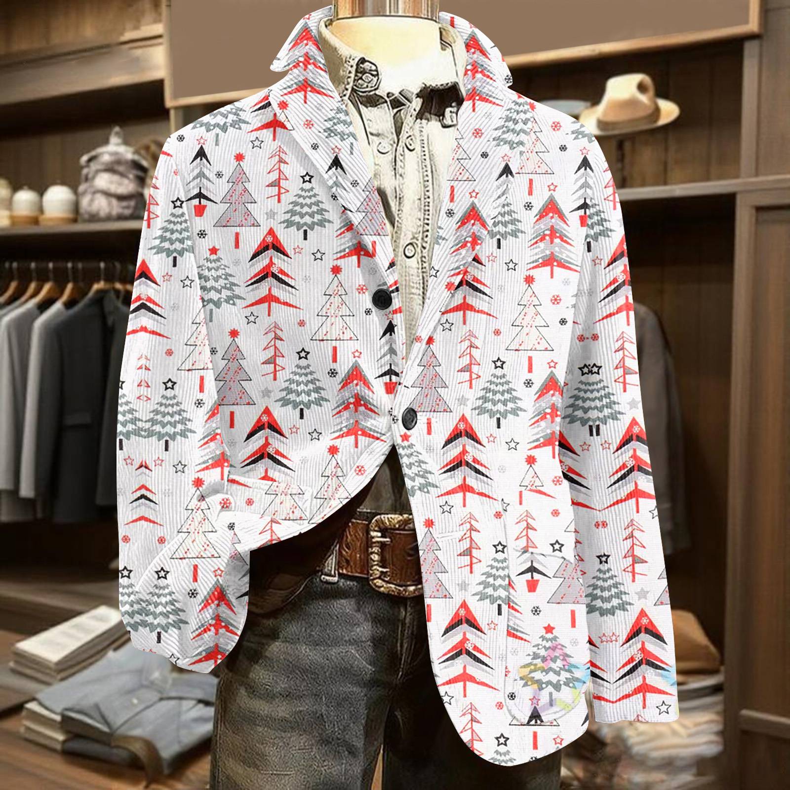 Dwelliawo Men's Ugly Christmas Blazer Santa Xmas Print Suits Corduroy ...