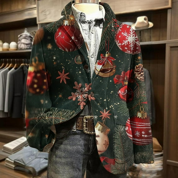 Dwelliawo Men's Ugly Christmas Blazer Ugly Xmas Graphic Suits Corduroy ...