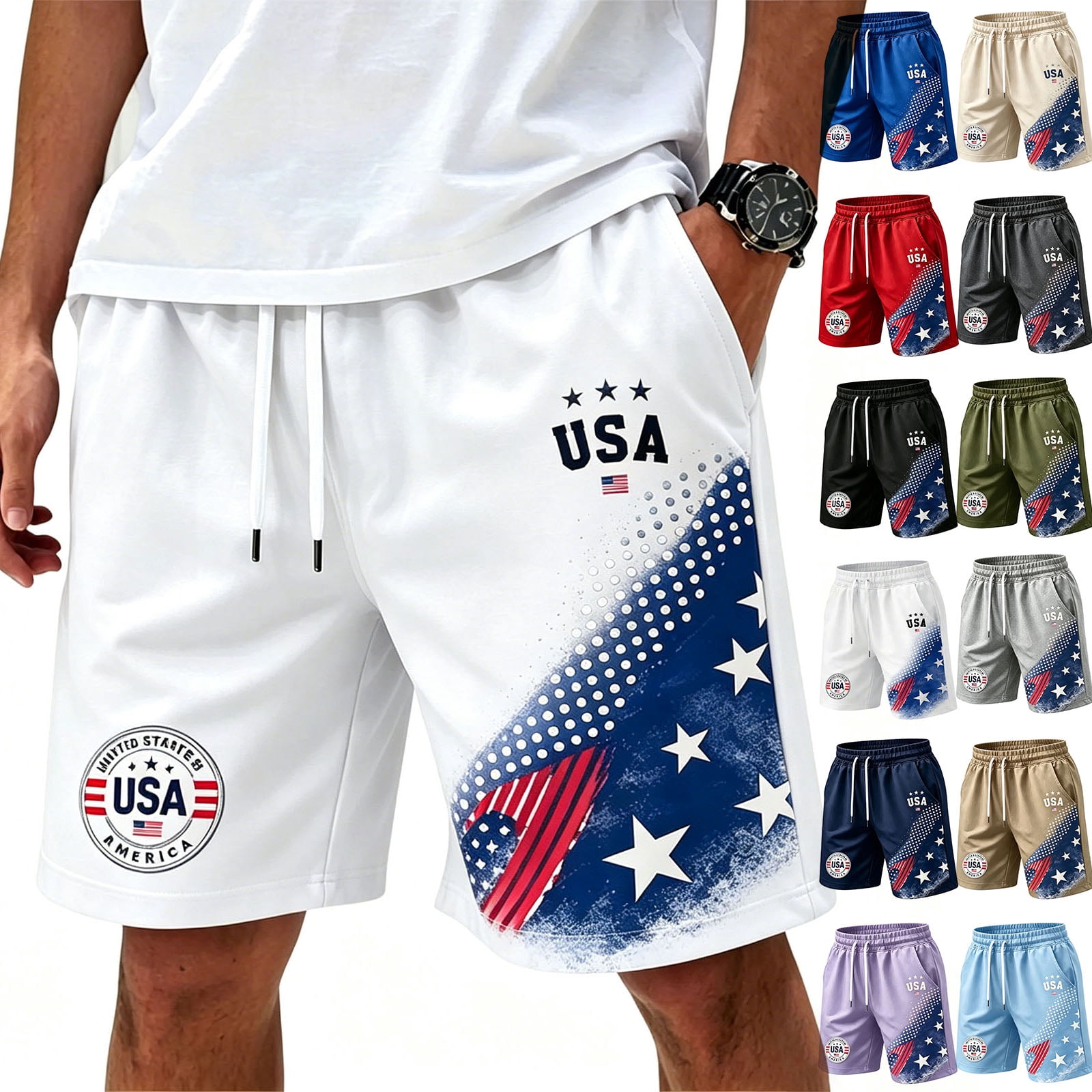 Dwelliawo Men's Us 250Th Anniversary Shorts with Drawstring Waist and ...