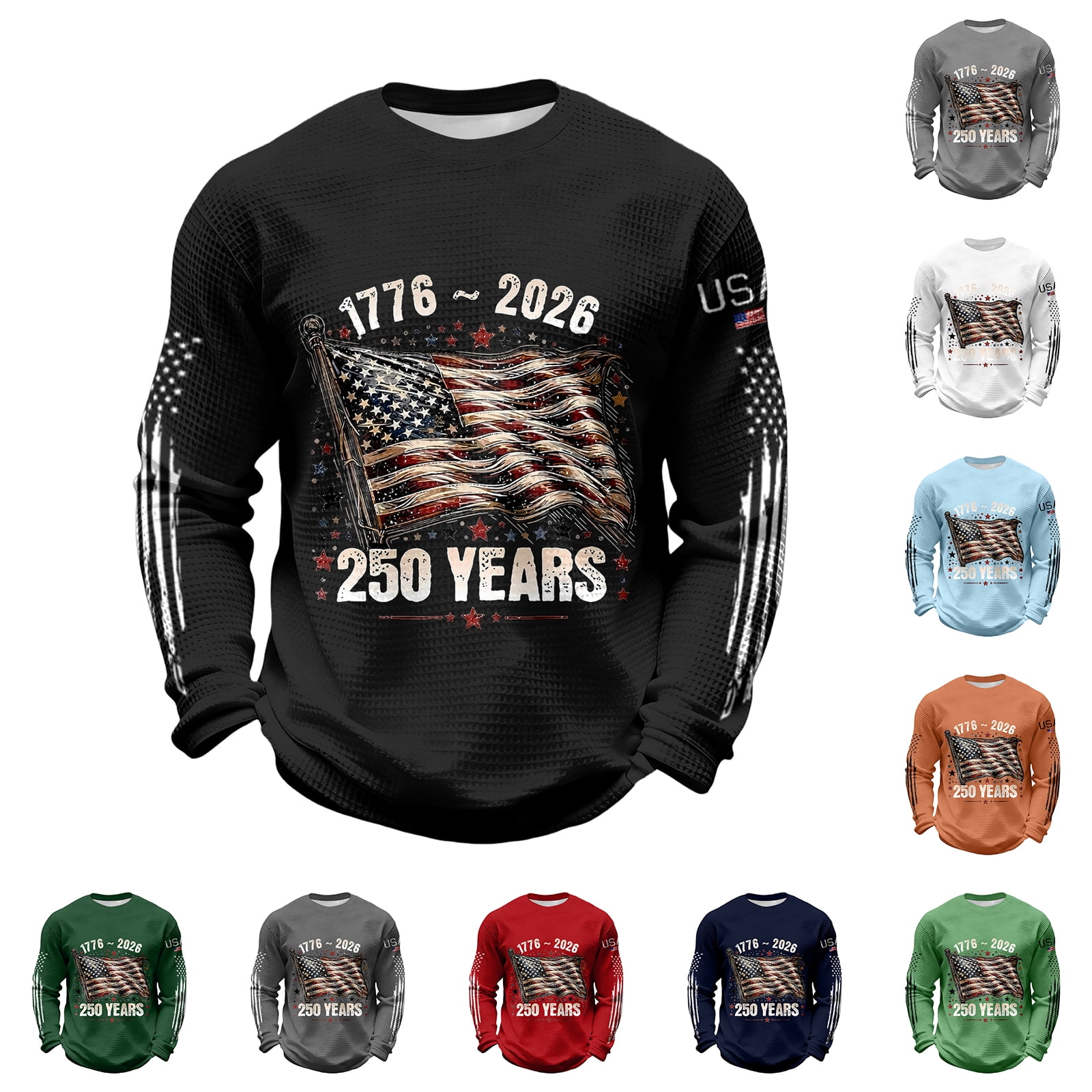 Dwelliawo Men's Usa Flag Waffle Sweatshirts American Flag 250th ...