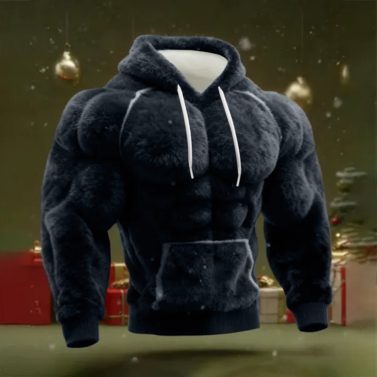 Dwelliawo Men's Vintage Muscle Line Art Flannel Warm Hooded Sweatshirt ...