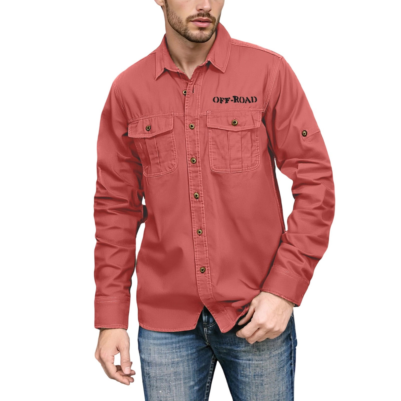 Dwelliawo Men's Work Shirt Cargo Tactical Button Up Shirt Loose Fit ...