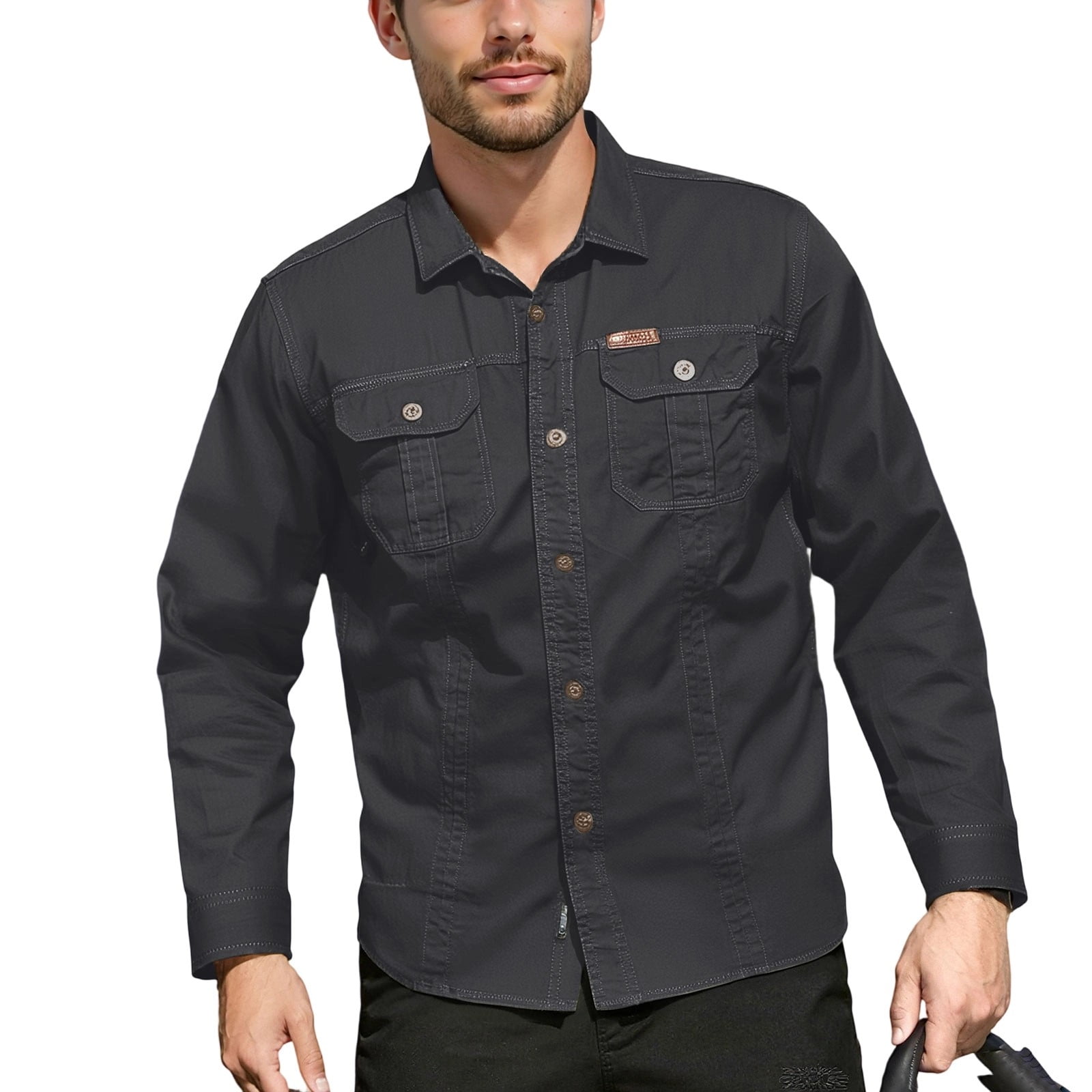 Dwelliawo Men's Work Shirt Cargo Tactical Button Up Shirt Loose Fit ...