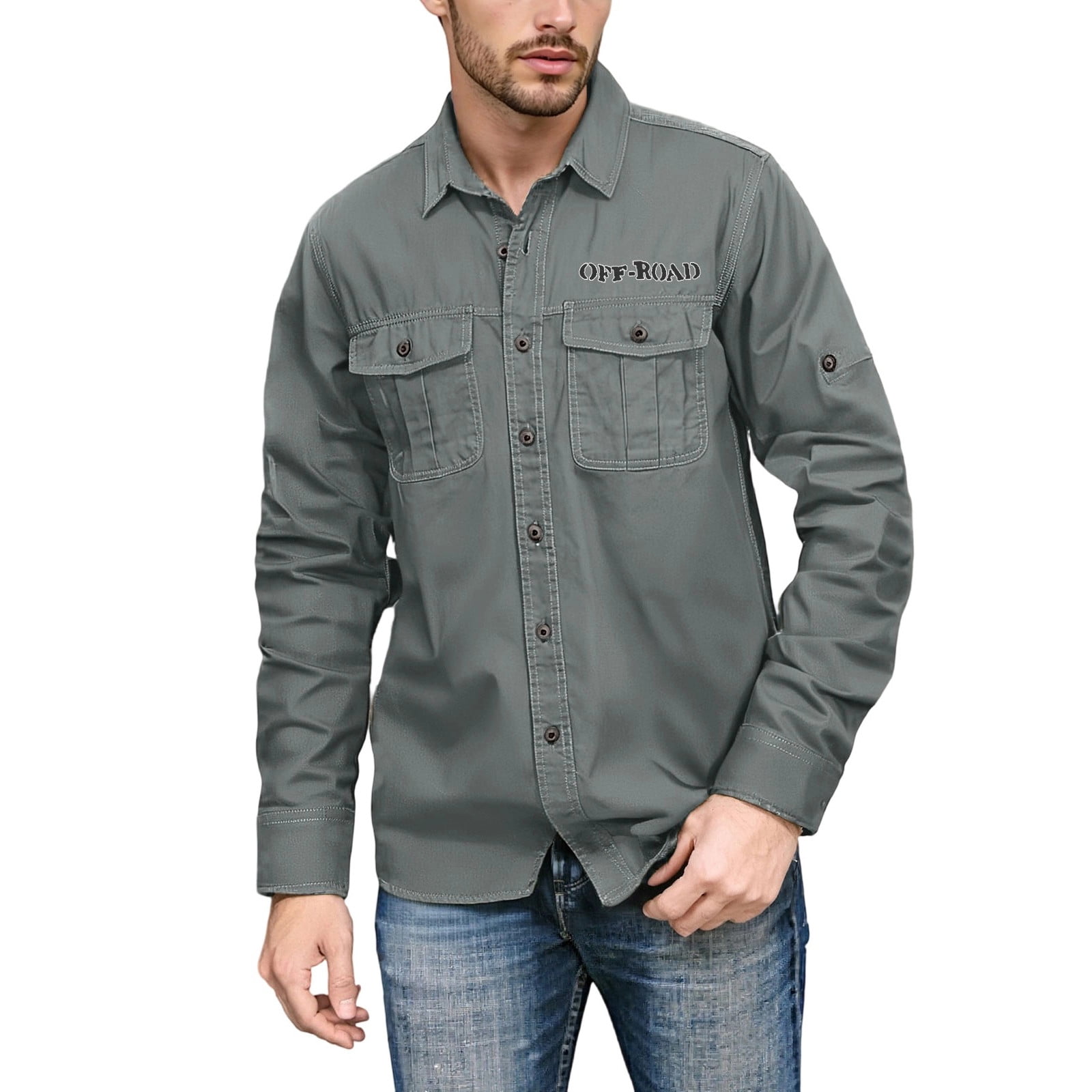 Dwelliawo Men's Work Shirts Cargo Tactical Button Down Shirt Loose Fit ...