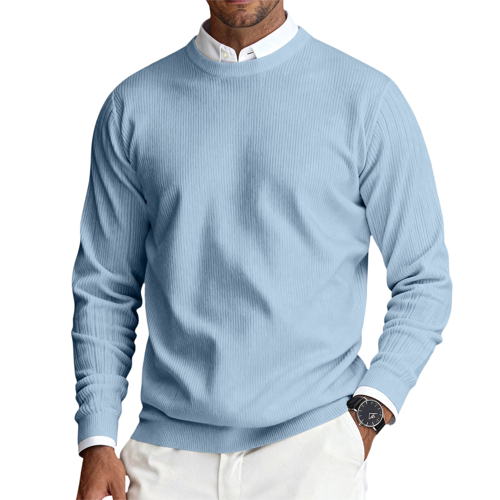 Dwelliawo Mens Cable Knit Sweater Long Sleeve Crewneck Sweaters Casual ...