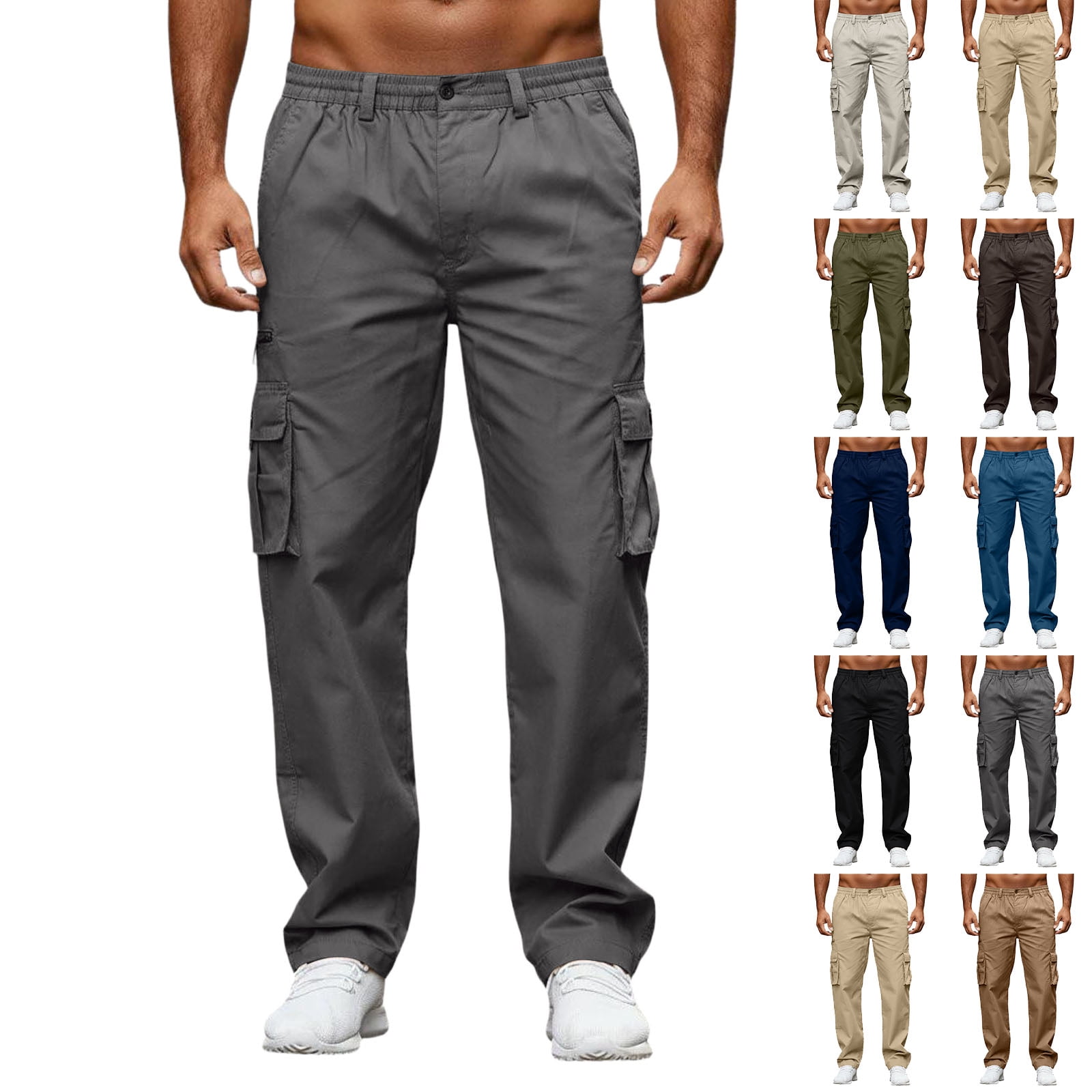 Dwelliawo Mens Cargo Pants Baggy Fleece Hiking Straight Leg Pants Loose ...
