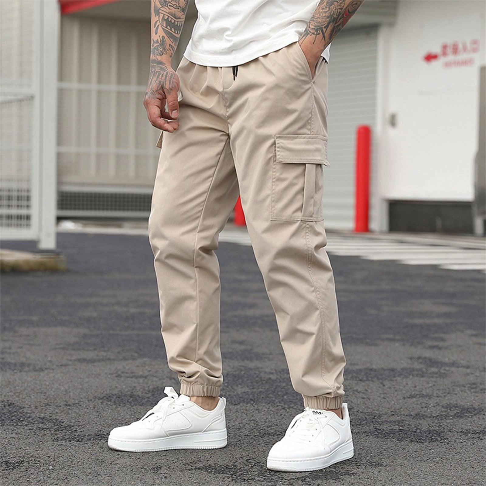 Dwelliawo Mens Cargo Pants Baggy Outdoor Straight Leg Pant Loose Fit ...