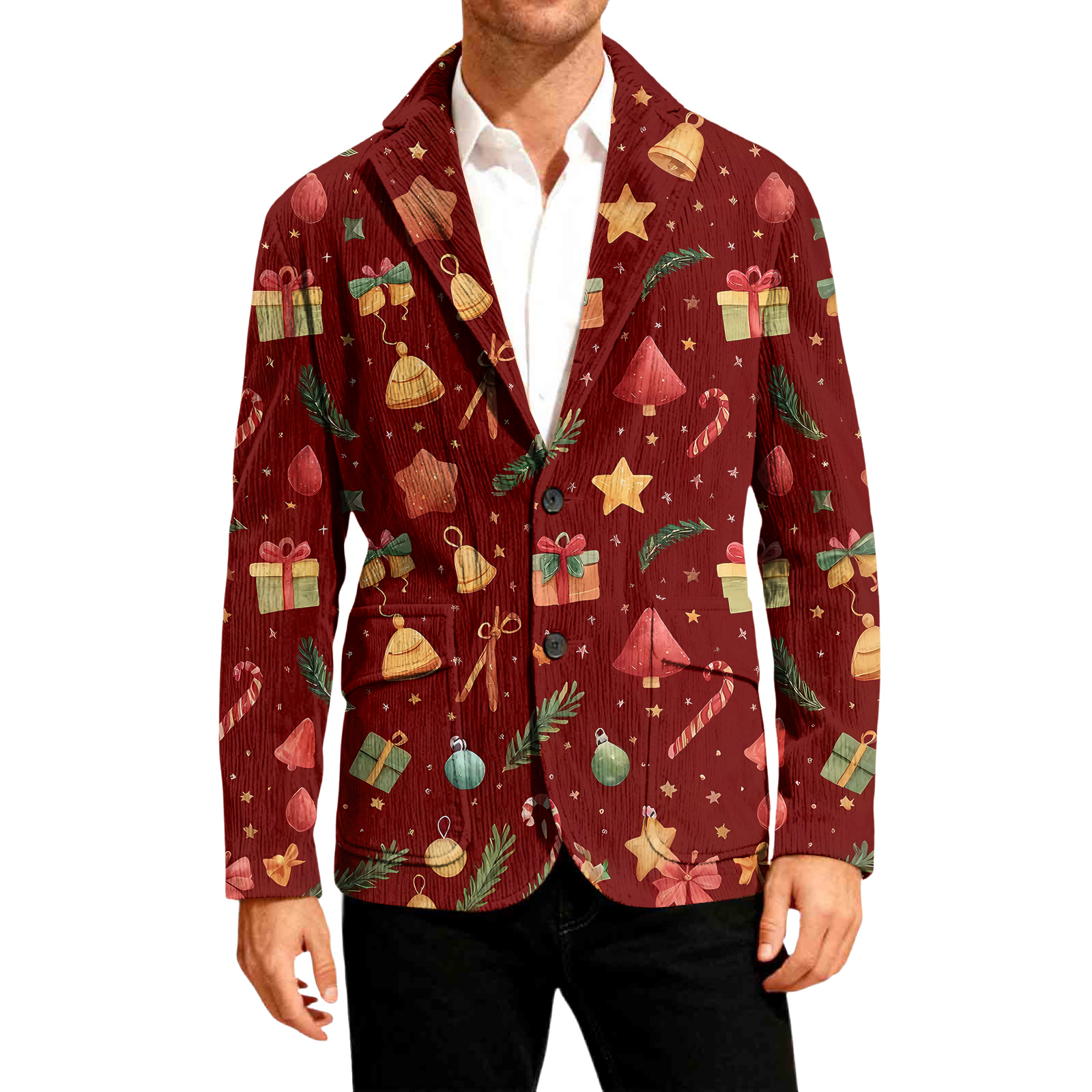 Dwelliawo Mens Christmas Blazers Ugly Xmas Print Suit Notched Lapel ...