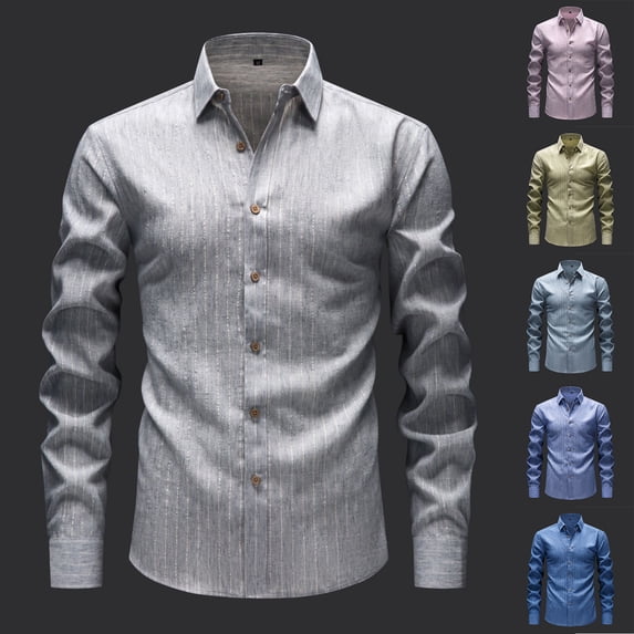 Dwelliawo Mens Dress Shirts Wrinkle Long Sleeve Stretch Solid Wedding ...