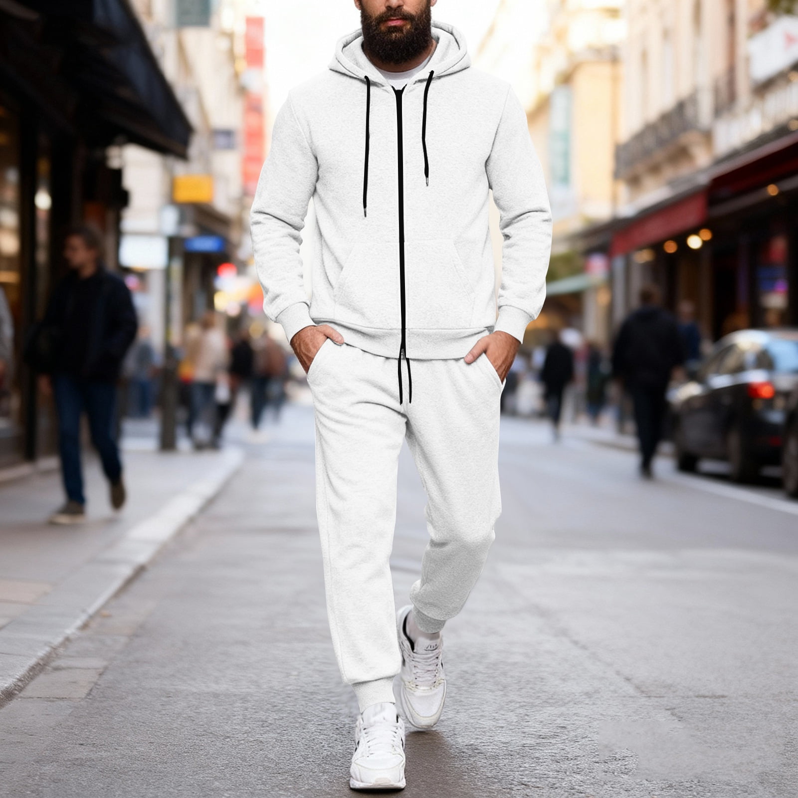 Dwelliawo Mens Full Zip Tracksuits 2 Piece Set Heavyweight Solid Color ...
