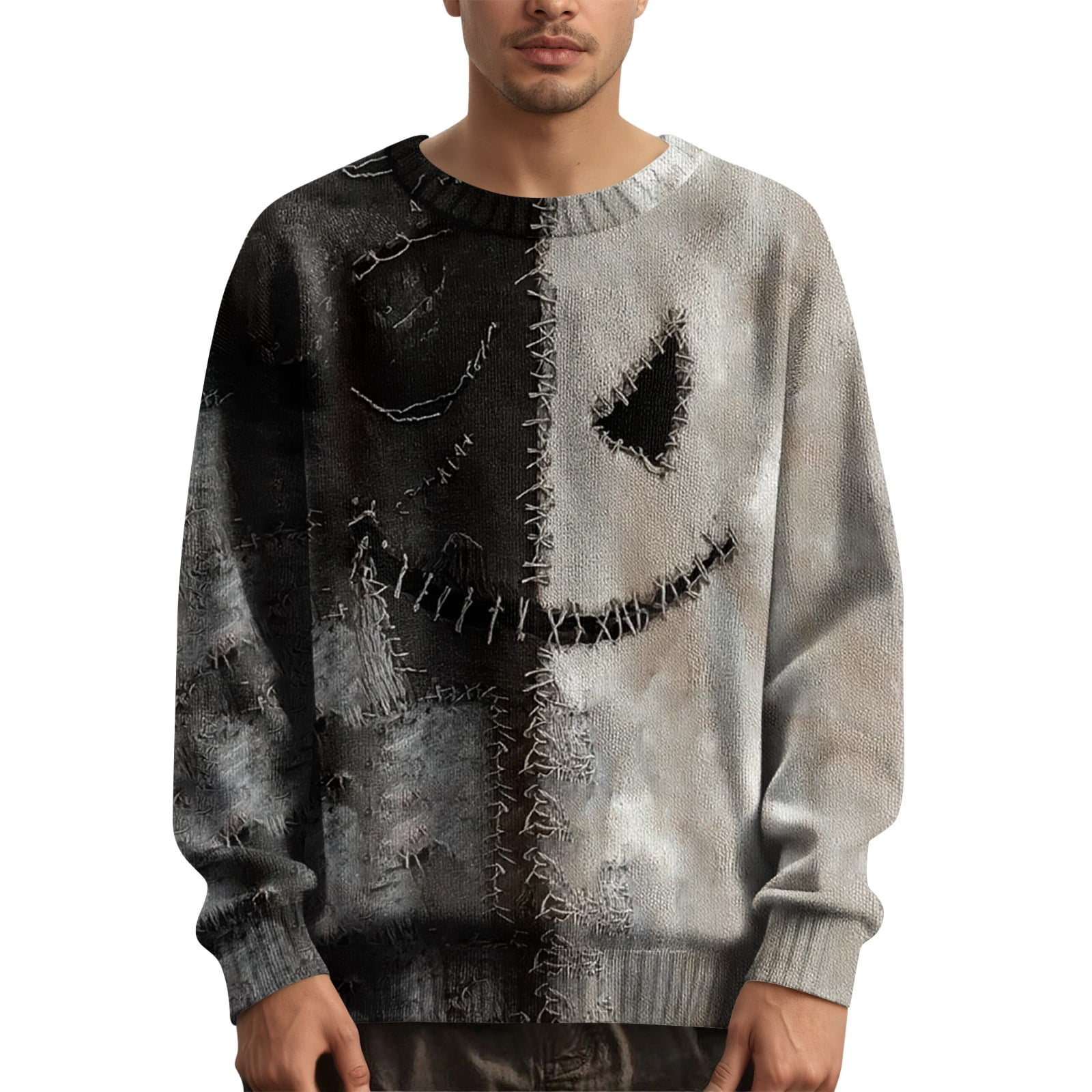 Dwelliawo Mens Halloween Costumes for 2025 Pumpkin Spooky Face Sweaters ...