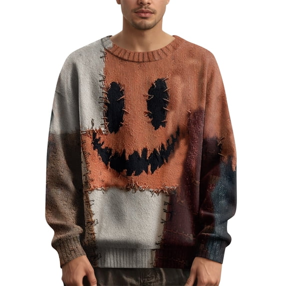Dwelliawo Mens Halloween Sweater Spooky Face Pumpkin Sweaters Stitched ...