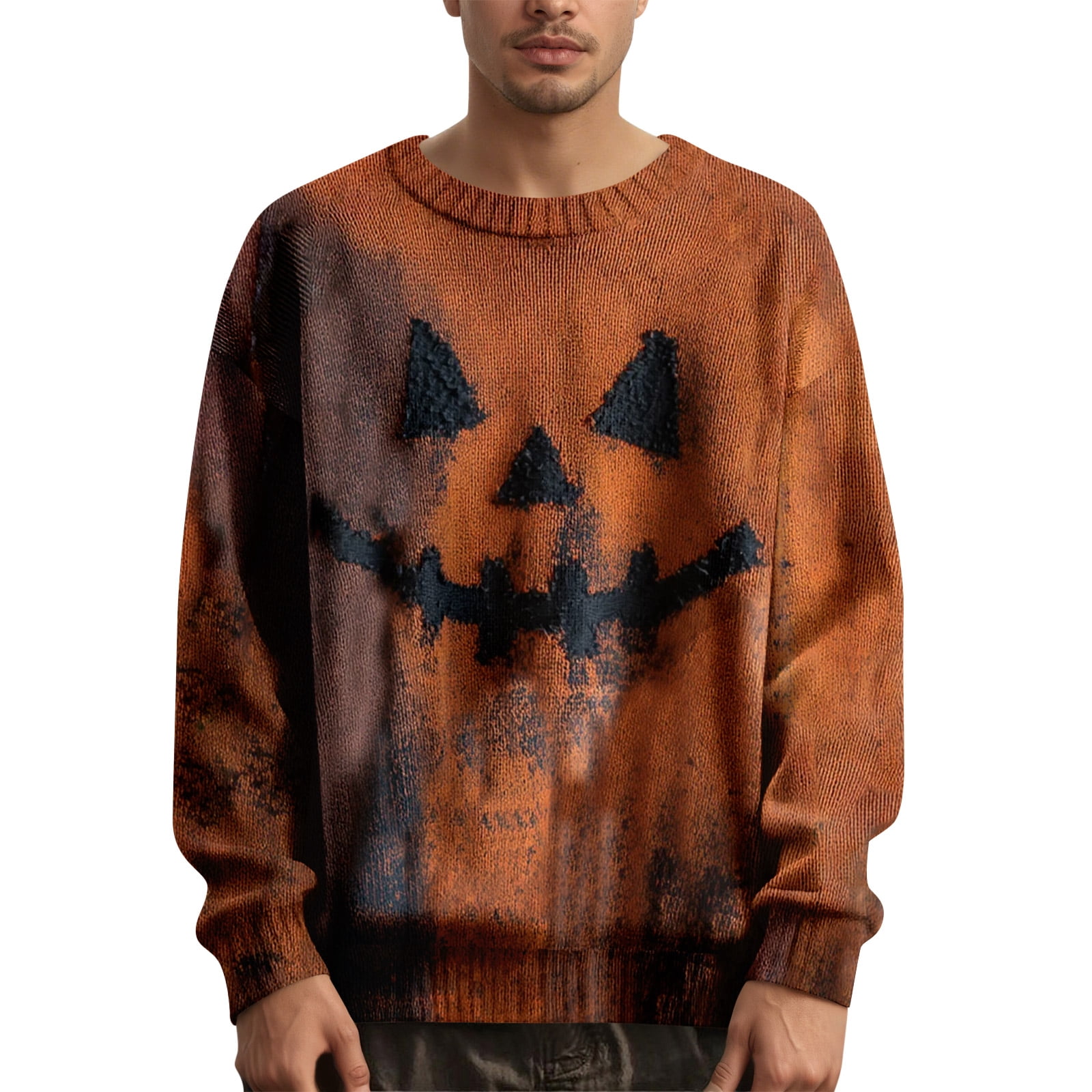 Dwelliawo Mens Halloween Sweater Spooky Face Pumpkin Sweaters Stitched ...