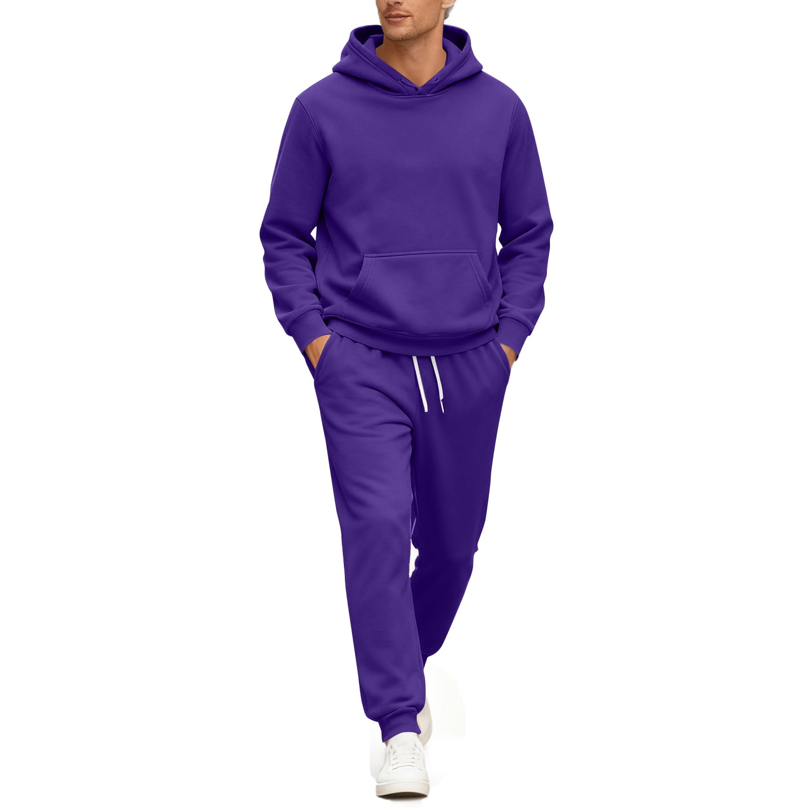 Dwelliawo Mens Hoodie Sweatsuit 2 Piece Heavyweight Solid Color Fleece ...