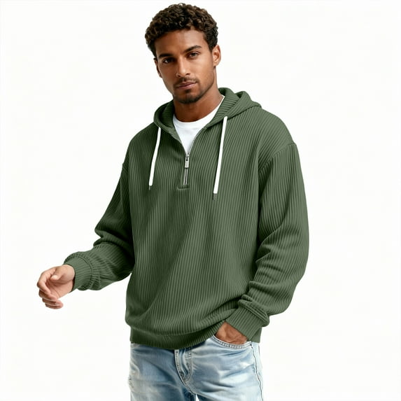 Dwelliawo Mens Hoodies Long Sleeve Waffle Drawstring Solid Color Casual ...