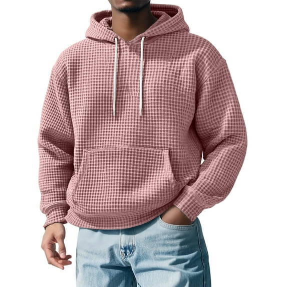 Dwelliawo Mens Hoodies Long Sleeve Waffle Drawstring Solid Color Hooded ...