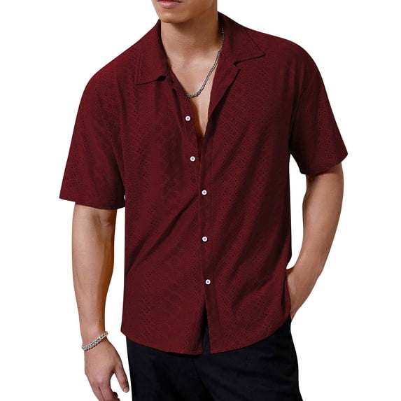 Dwelliawo Mens Linen Shirt Casual Fashion Beach Shirts Short Sleeve ...