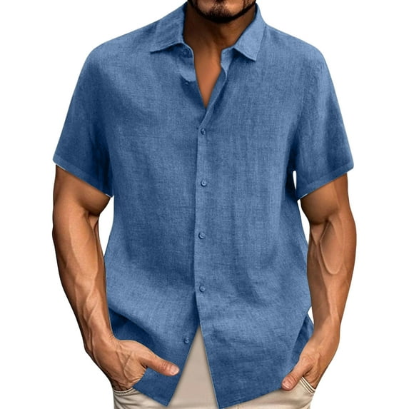 Dwelliawo Mens Linen Shirt Casual Fashion Dress Shirt Fall Cotton Linen ...