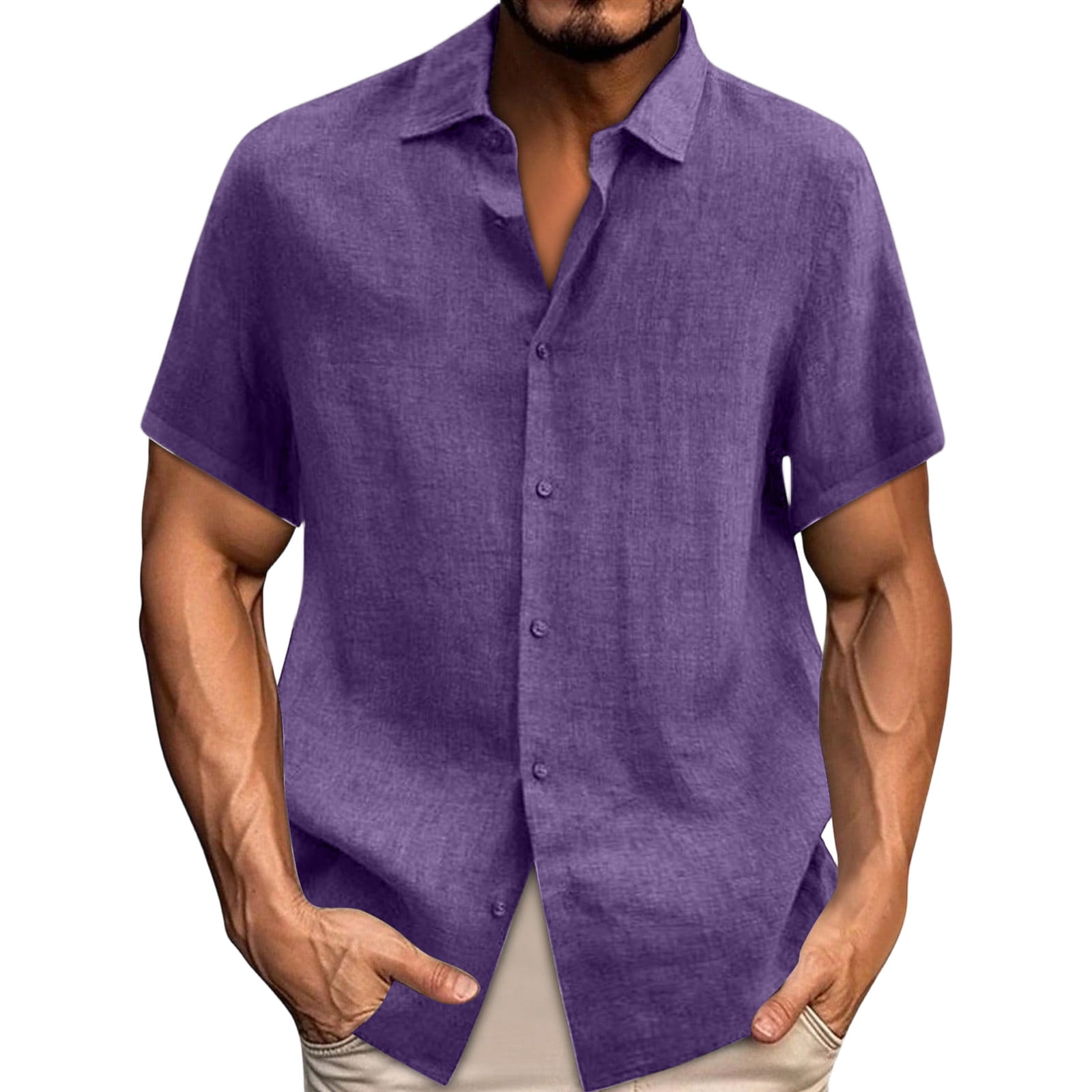 Dwelliawo Mens Linen Shirt Lightweight Beach Dress Shirts Fall Cotton ...