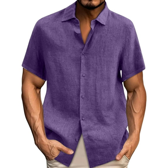 Dwelliawo Mens Linen Shirt Lightweight Beach Dress Shirts Fall Cotton ...