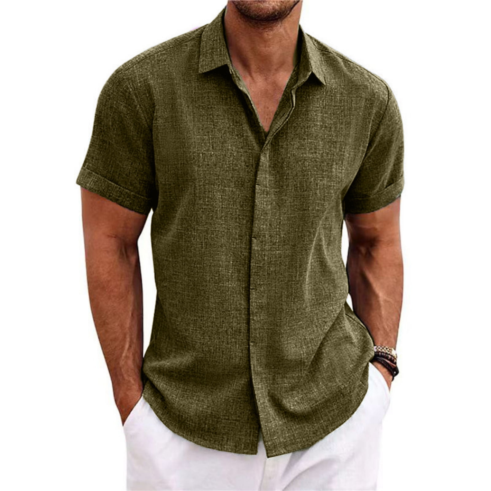 Dwelliawo Mens Linen Shirt Lightweight Fashion Dress Shirts Summer ...