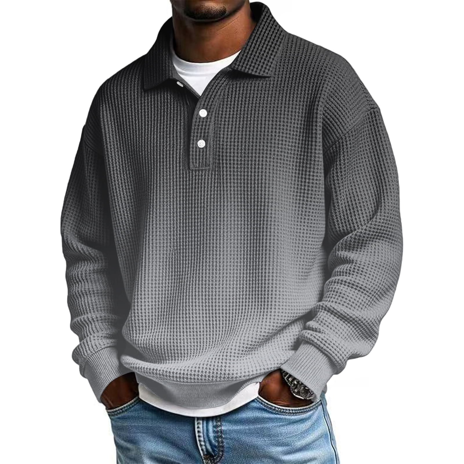 Dwelliawo Mens Long Sleeve Polo Shirts Golf Color Block Henley Shirts ...