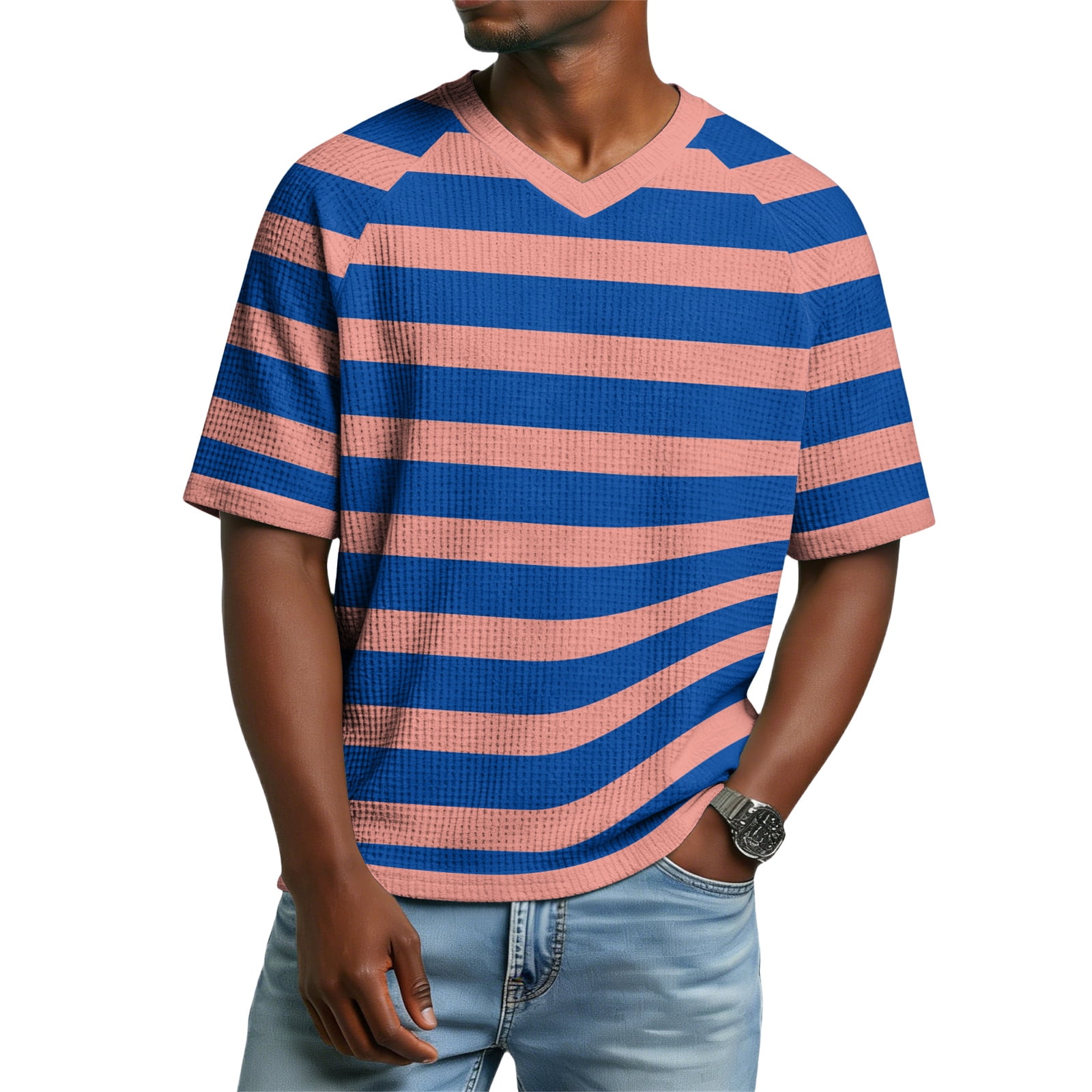 Dwelliawo Mens Muscle Waffle Shirts V neck Striped Basic Shirts ...