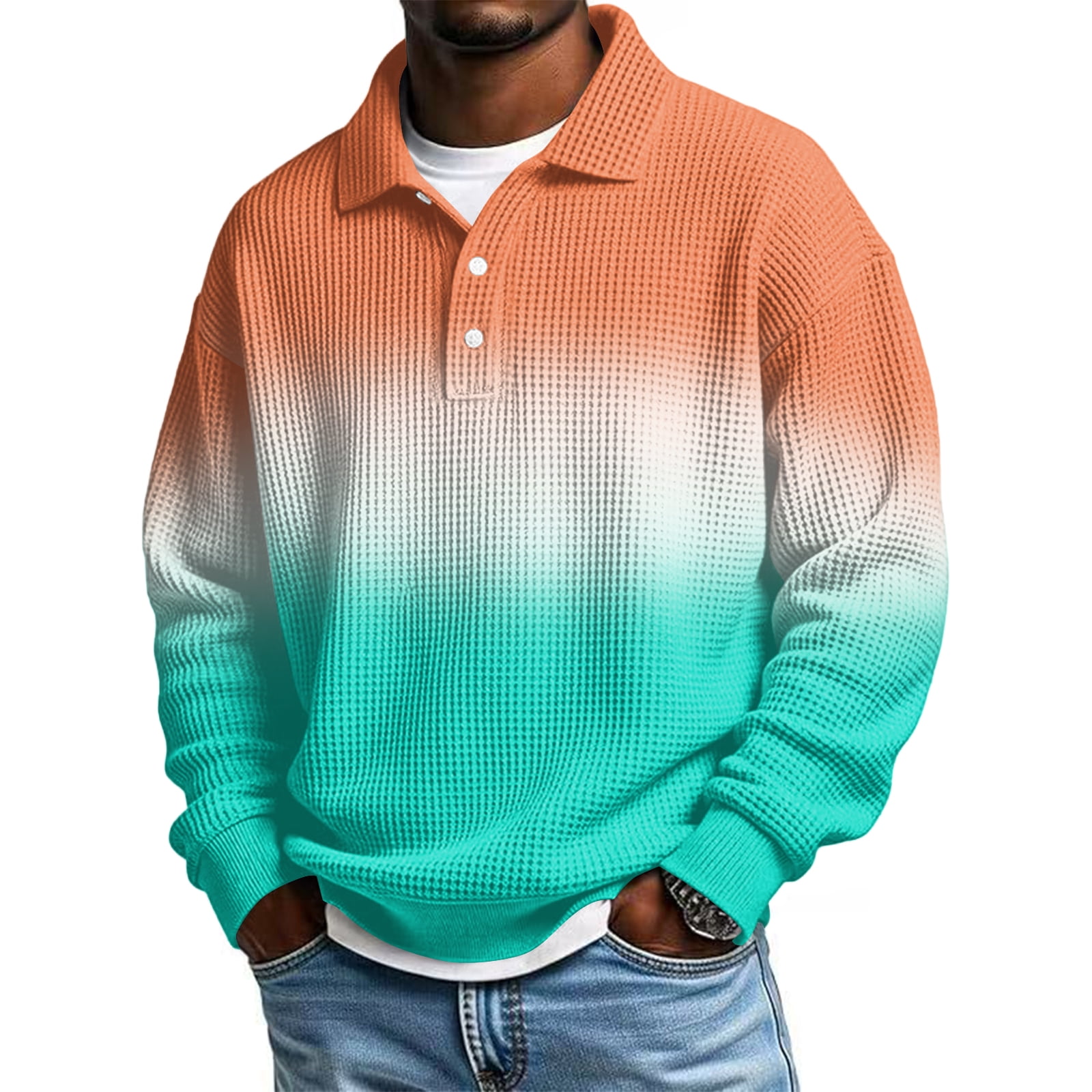 Dwelliawo Mens Polo Shirts Long Sleeve Golf Color Block Waffle Shirt ...