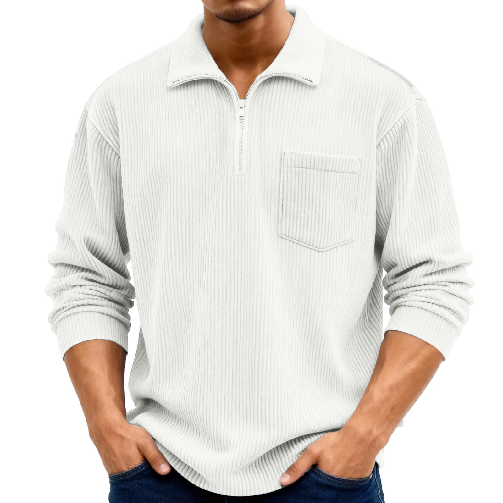 Dwelliawo Mens Quarter Zip Pullover Corduroy Textured Quarter Zip ...