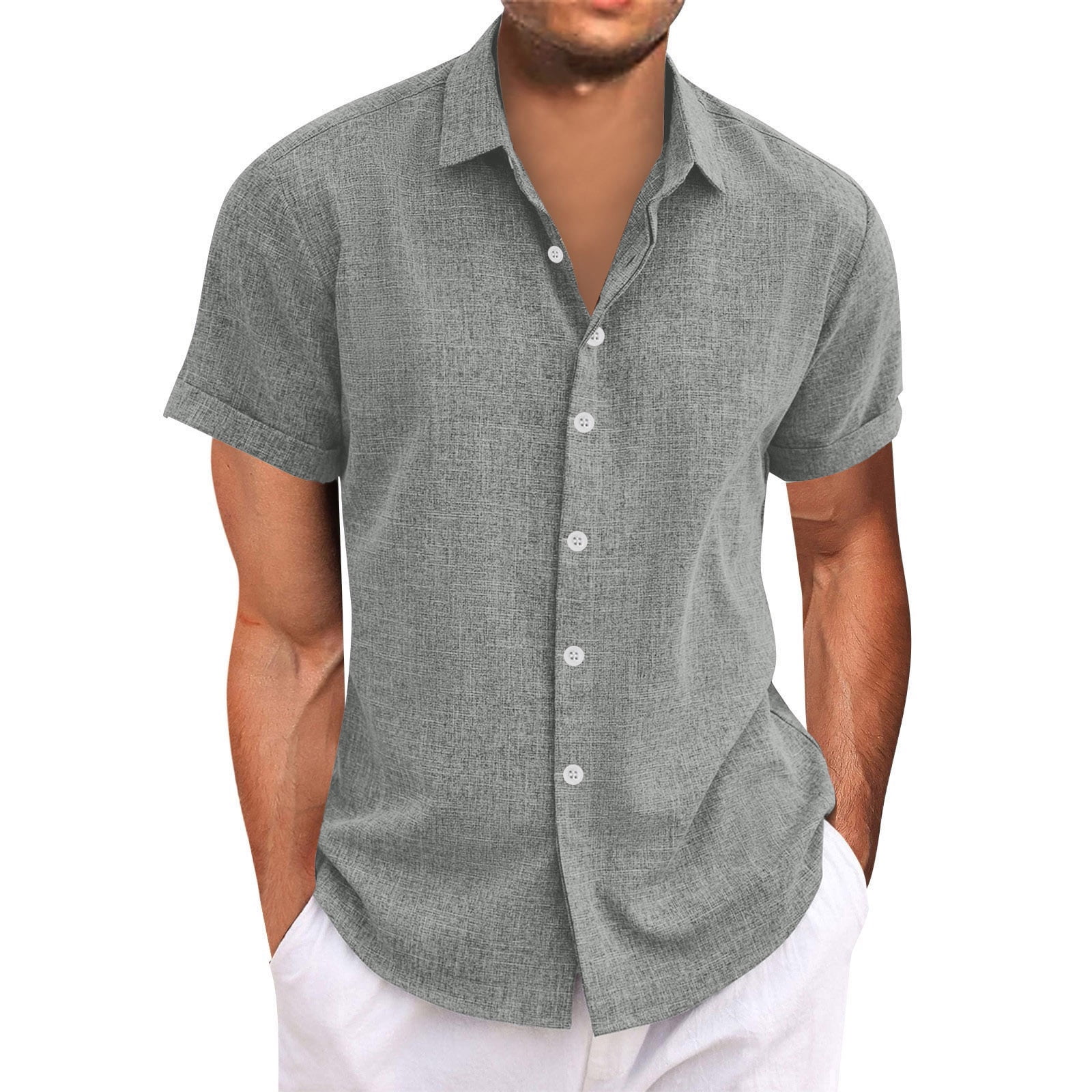 Dwelliawo Mens Shirt Casual Fashion Dress Shirt Summer Cotton Classic ...