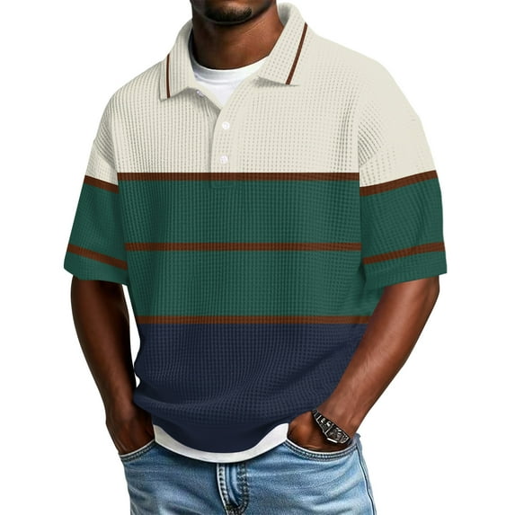 Dwelliawo Mens Short Sleeve Polo Shirts Workout Oversized Henley Shirts ...