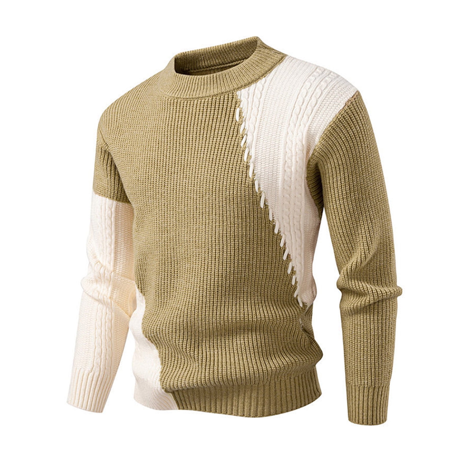 Dwelliawo Mens Sweaters Mockneck Long Sleeve Color Block Sweater Causal ...